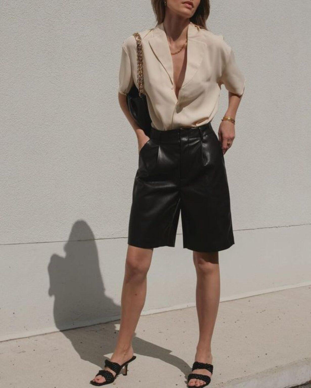 Como usar shorts de couro: Moda versátil, mais de 20 looks